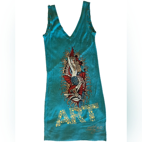 Ed Hardy | Dresses | Ed Hardy Teal Green Vintage Y2k Mermaid Art Lace ...